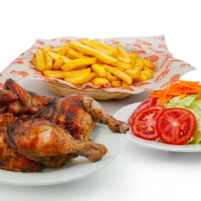 1 pollo con papas fritas